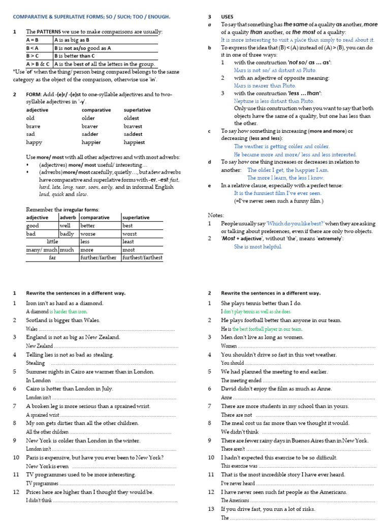 Comparison, So & Such, Too & Enough | PDF | Adverb | Adjective