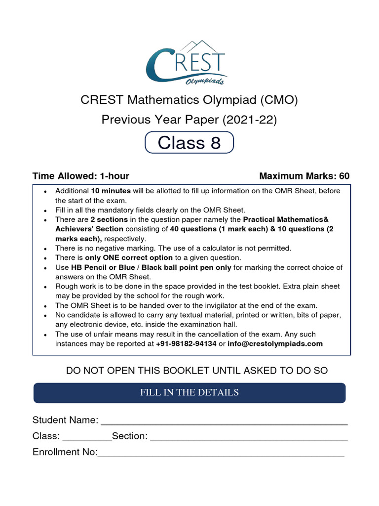 CMO Previous Year For Class 8 | PDF