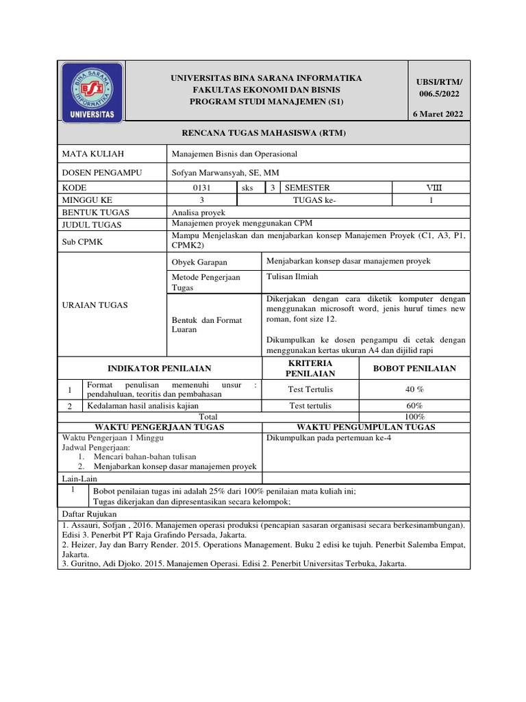Tugas Manajemen Bisnis UBSI | PDF