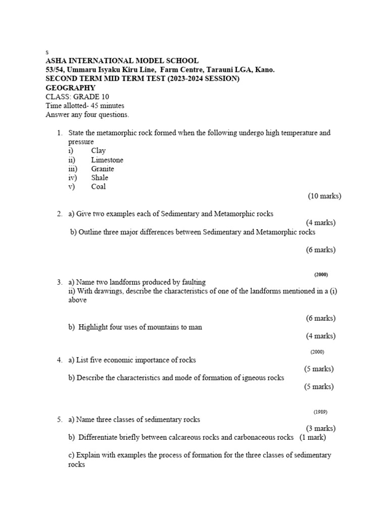 GEO TEST | PDF | Rock (Geology) | Sedimentary Rock