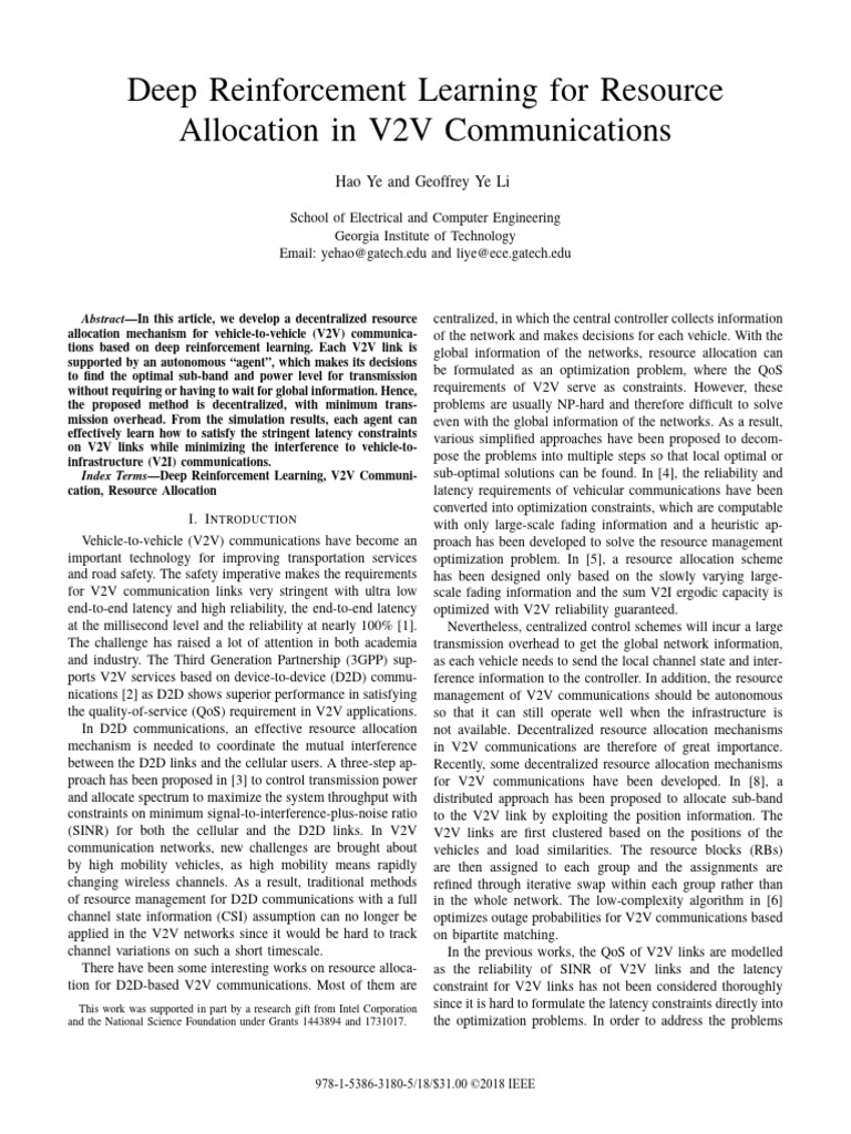 Drl 63 Deep Reinforcement Learning For Resource Allocation Pdf