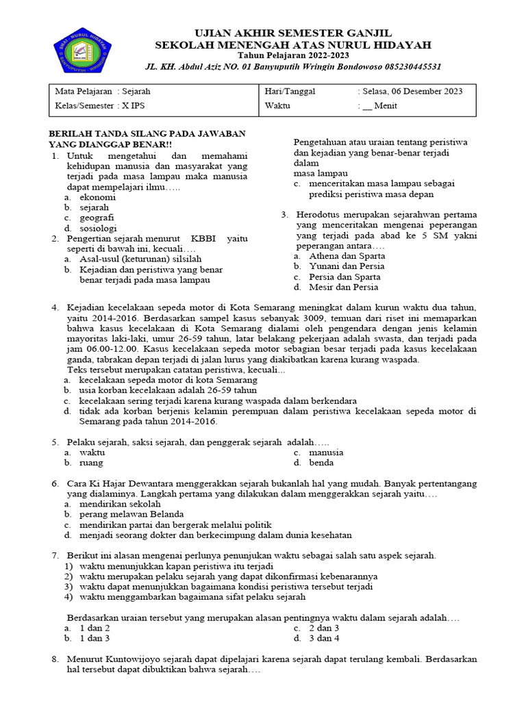 Soal Sejarah X Ganjil 22-23 | PDF | Sejarah