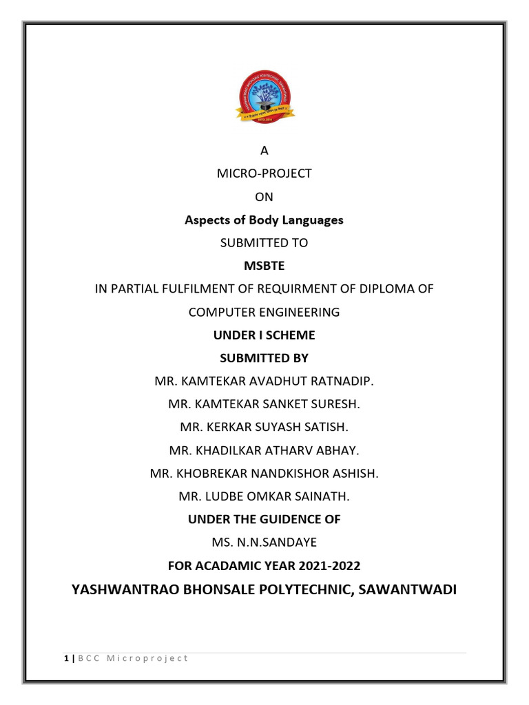 BCC MICROPROJECT | PDF | Body Language | Communication