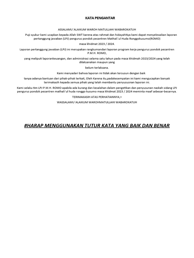 Kata Pengantar LPJ | PDF