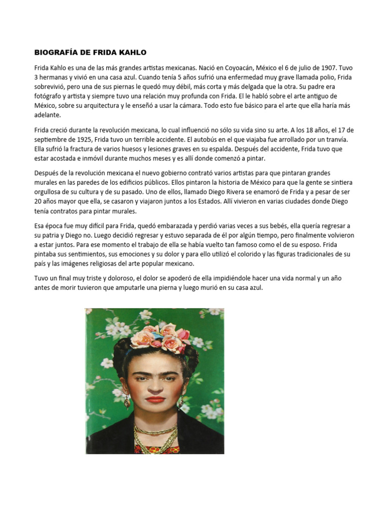 Biografía de Frida Kahlo para Niños | PDF | Historia