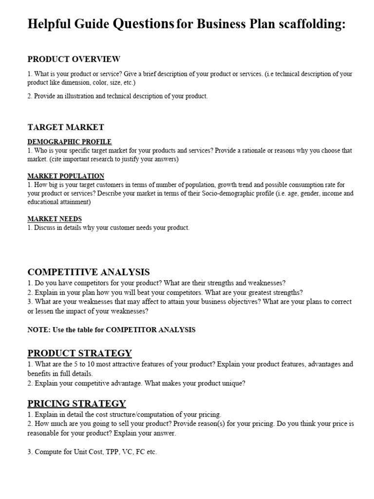 2-Business-Plan-scaffolding-more-helpful-Guide-Questions | PDF | Sales ...