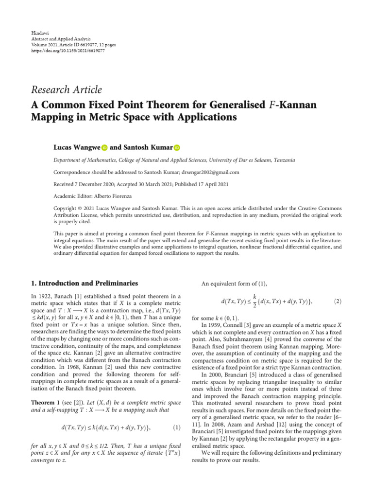 A Common Fixed Point Theorem For Generalised F - Ka | PDF | Banach Space | Continuous Function
