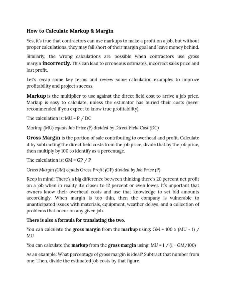 How To Calculate Mark Up and Profit | Download Free PDF | Gross Margin ...