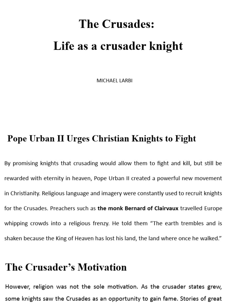 The Crusades Life As A Crusader Knight | PDF | Knights Templar | Crusades