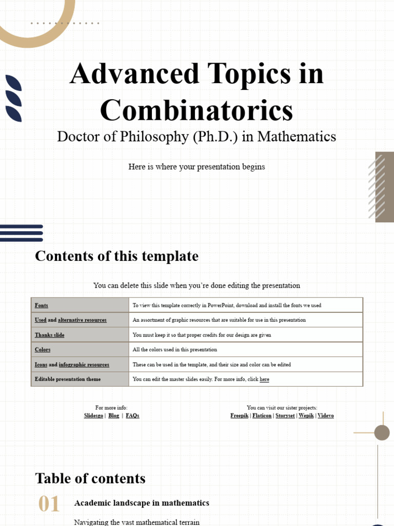 Advanced Topics in Combinatorics - Doctor of Philosophy (PH.D.) in Mathematics by Slidesgo | PDF ...