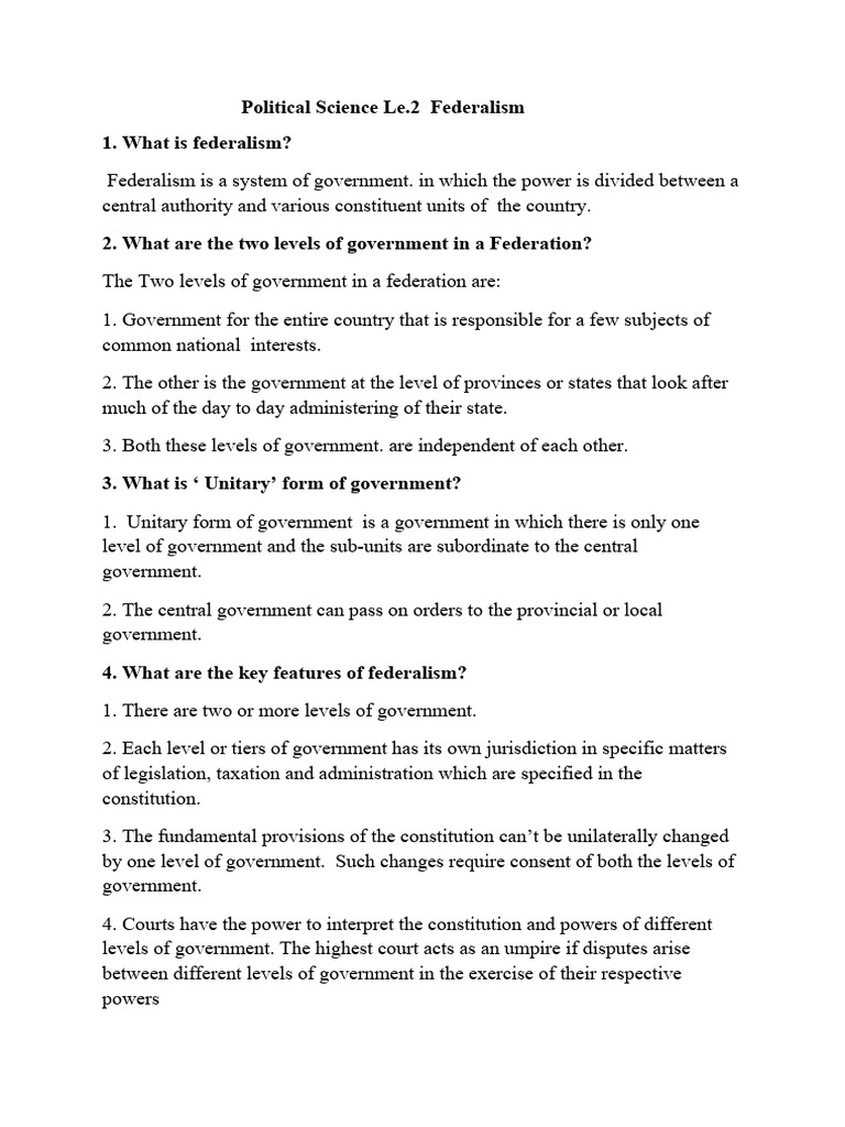 Le 2 Federalism | PDF | Federalism | Federation