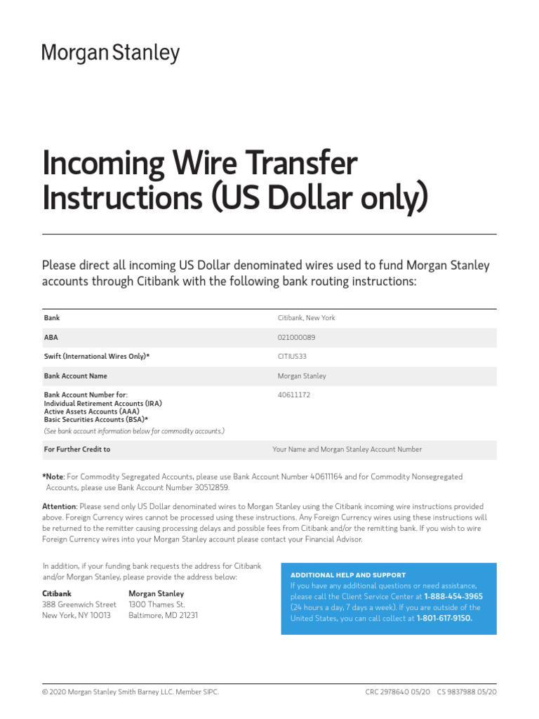Incoming-Wire-Transfer-Instructions Morgan Stanley | PDF
