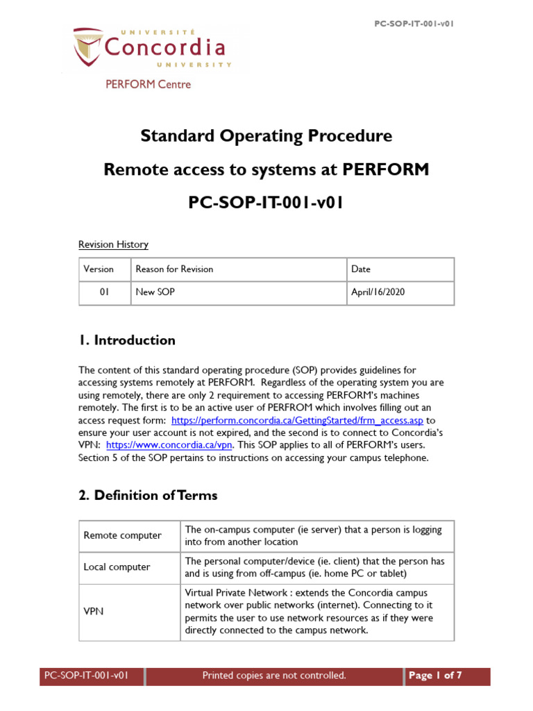 Pc-Sop-It-001 - V01 - Remote Access To Systems at Perform | PDF ...