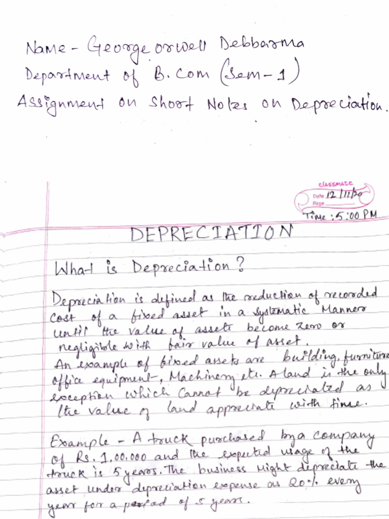 Short Note On Depreciation | PDF | Fixed Asset | Corporations