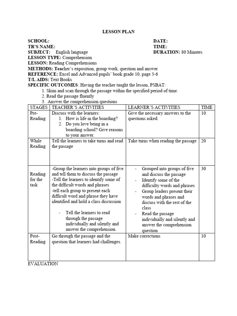Lesson Plans g10 | PDF | Reading Comprehension | Question