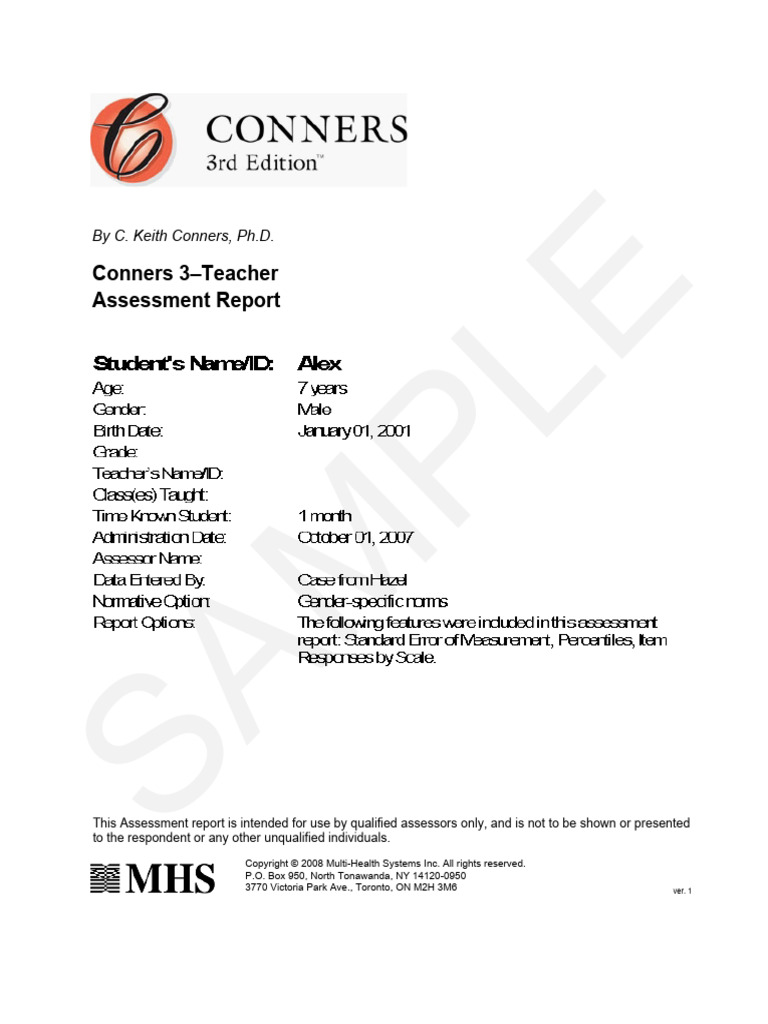 conners-3_sample-test-report | PDF | Diagnostic And Statistical Manual ...