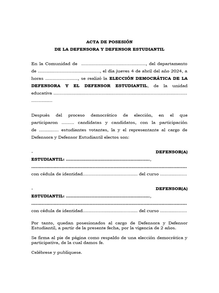 ACTA DE POSESIÓN DEFENSORITOS Rev | PDF