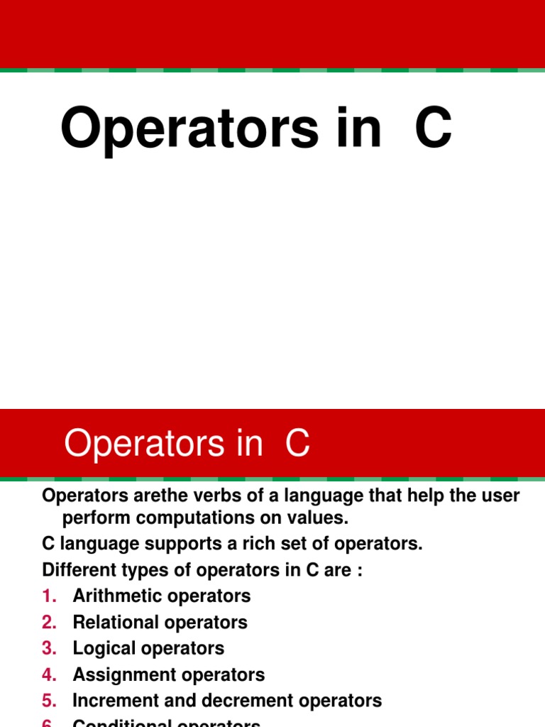 Pre Processor Directives and Operators in C | PDF | C (Programming ...