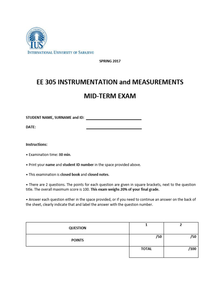 ee305_midterm_exam_s2017 | PDF | Amplifier | Electrical Resistance And Conductance