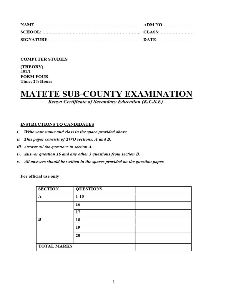 Computer Studies PP1 QNS and Marking Scheme | PDF | Information ...
