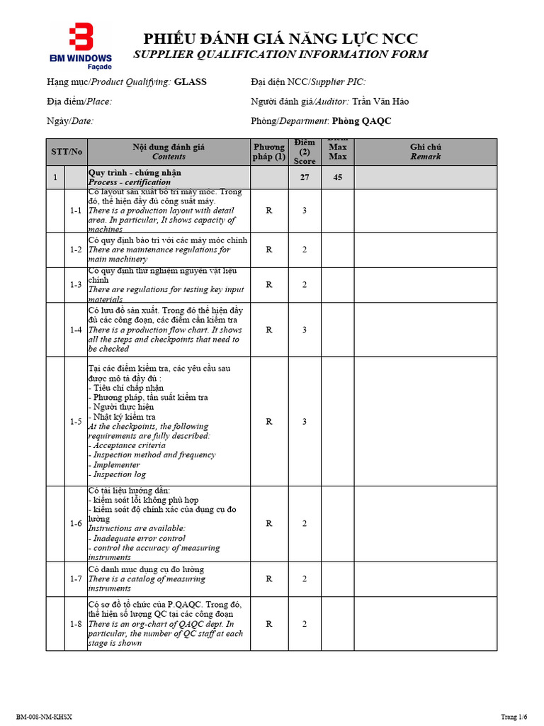 Mau BM-003.2 - Kinh - Qaqc | PDF