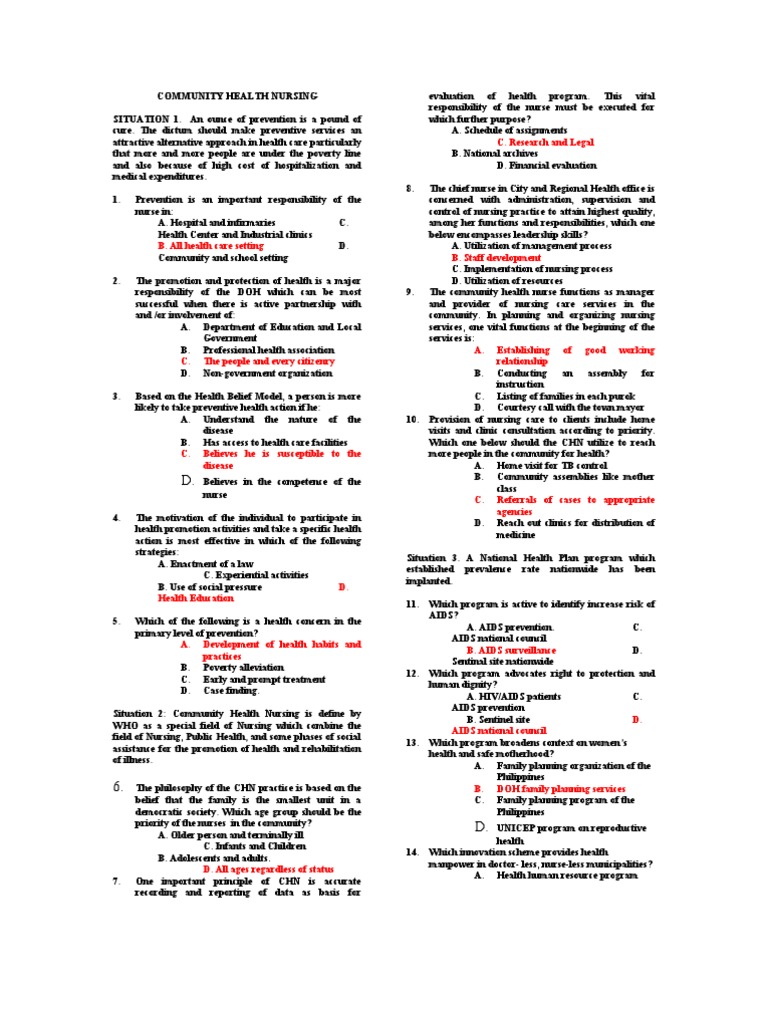 CHN Compre Exam 1 Key Answer | PDF | Nursing | Preventive Healthcare