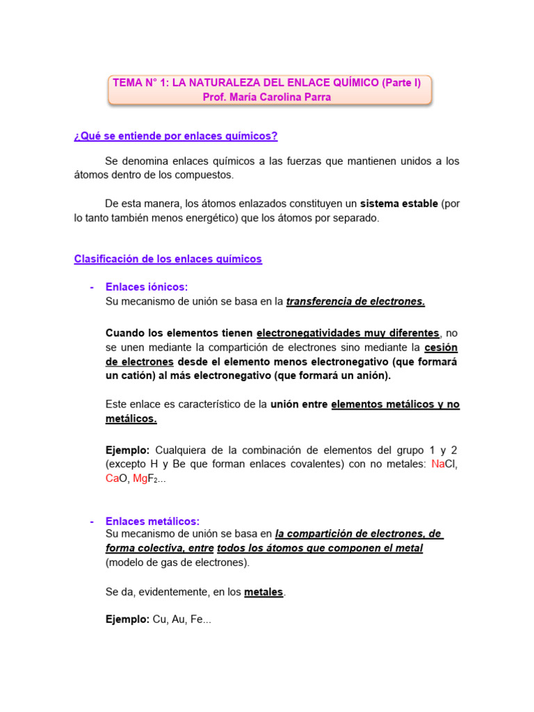 Guia 1 Enlaces Quimicos | PDF | Enlace covalente | Enlace químico