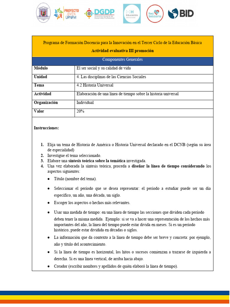 Plan Instructivo Linea de Tiempo CCSS - MódEl Ser Social y Su Calidad de Vida - IIIP | PDF ...