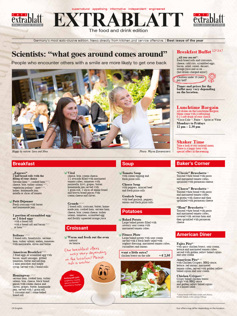 Cafe Extrablatt Hauptkarte Englisch | PDF | Pizza | Tea
