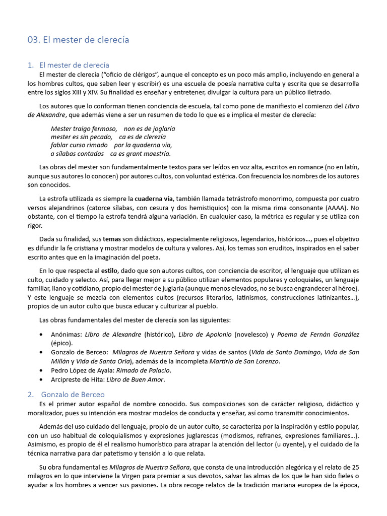 Mester de Clerecía | PDF | Literatura en español | Literatura española