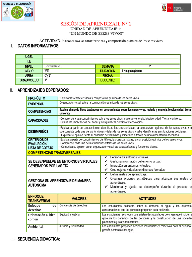 1º Ses-Act 1-Cyt u1 | PDF | Aprendizaje | Evaluación