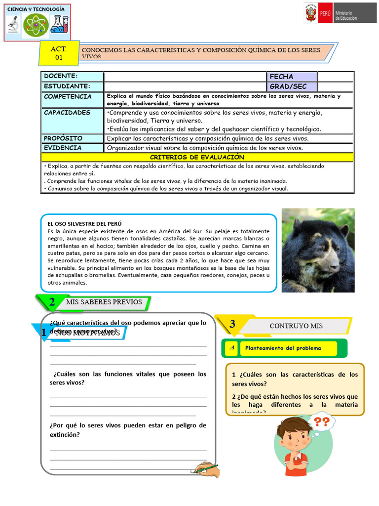 A-1º ACT 1 CYT UNID 1- SEM 1 | PDF | Organismos | Sustancias químicas