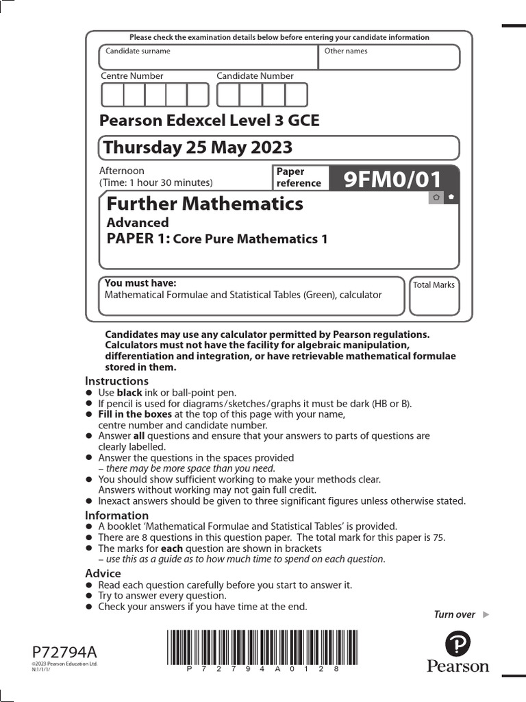 2306 9FM0 01 A Level Core Pure Mathematics 1 June 2023 PDF | Download Free PDF | Area | Mathematics