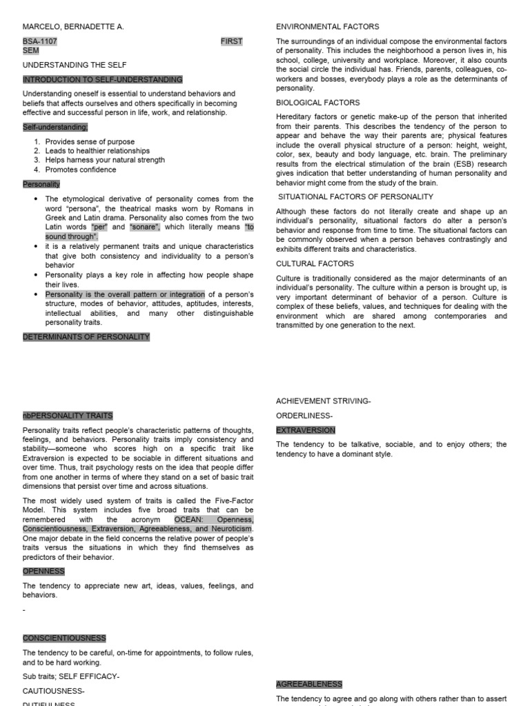 Uts Reviewer | PDF | Extraversion And Introversion | Social Psychology