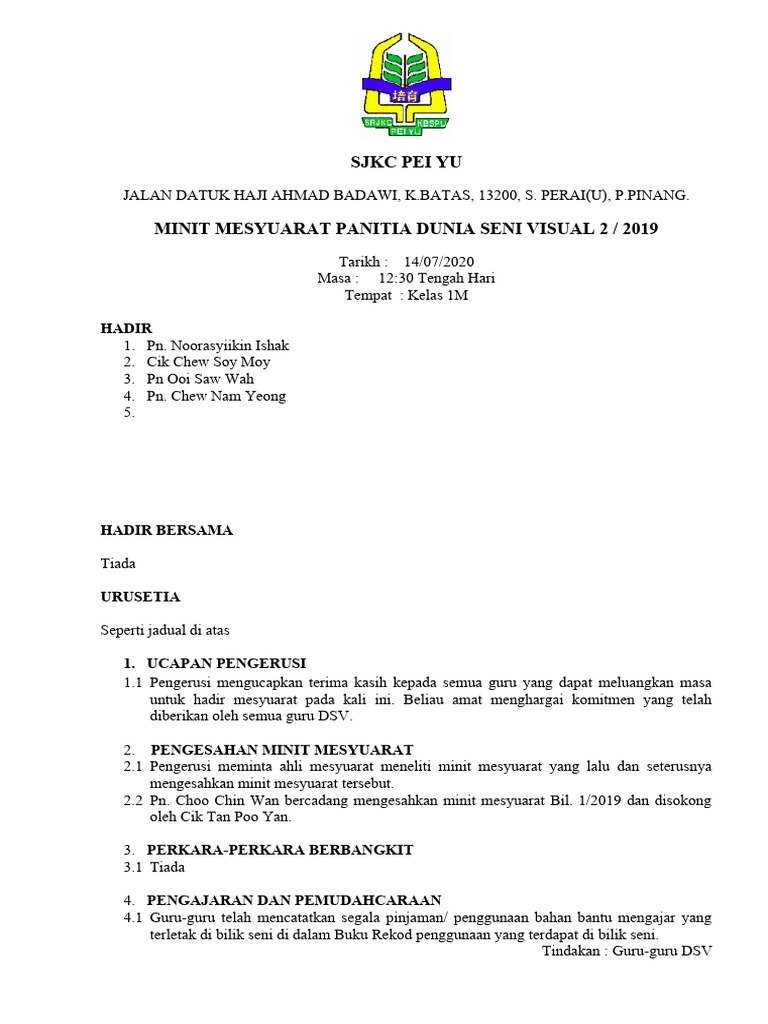 2019 Minit Mesyuarat Kali Kedua | PDF