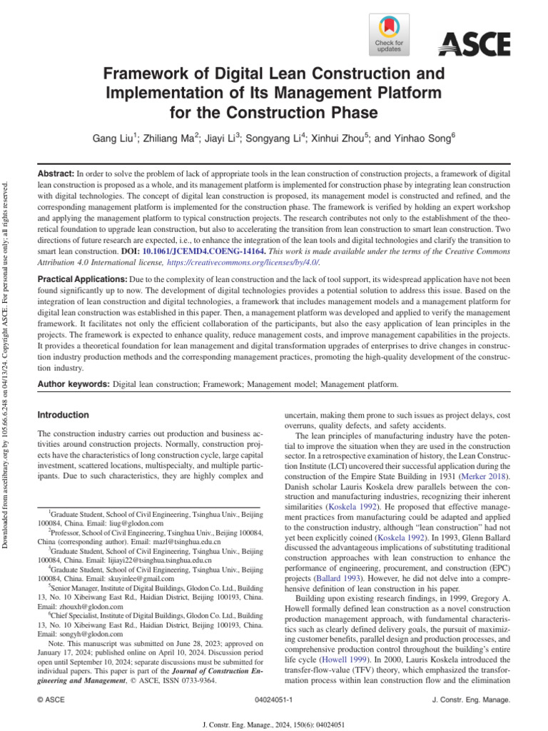 Liu Et Al 2024 Framework of Digital Lean Construction and Implementation of Its Management ...