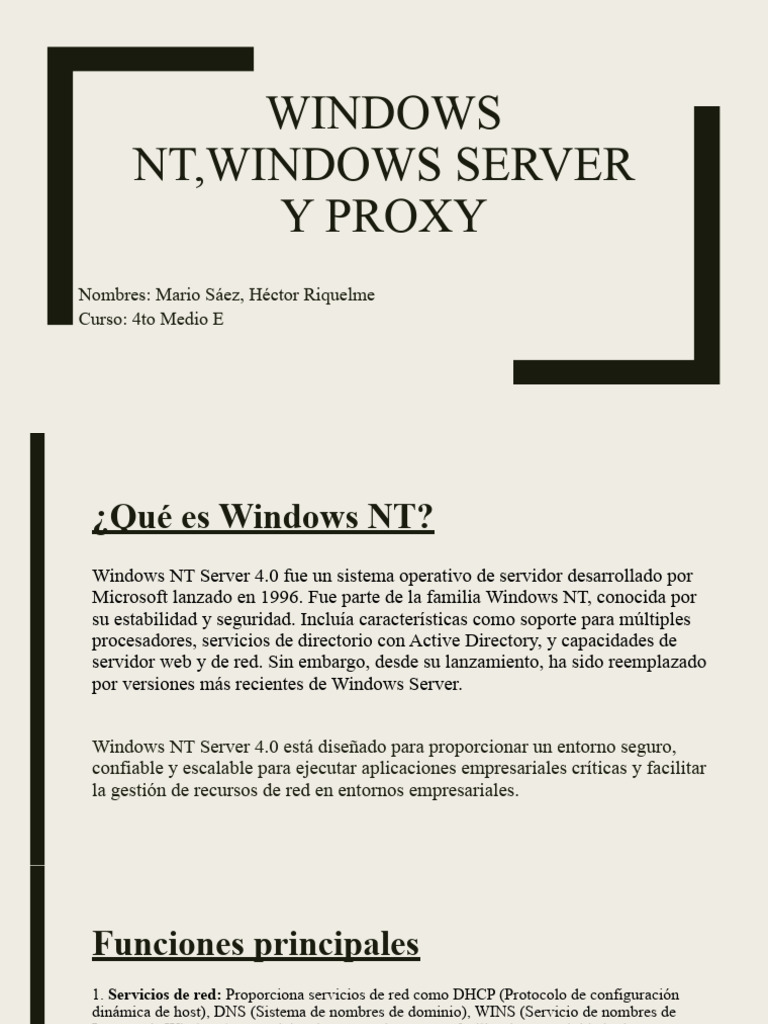 Windows NT y Server: Funciones y Requisitos | PDF | Windows Nt ...