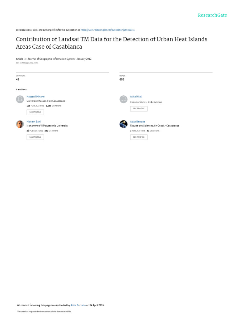 Contribution of Landsat TM Data For The Detection | PDF | Climate Change | Earth Sciences