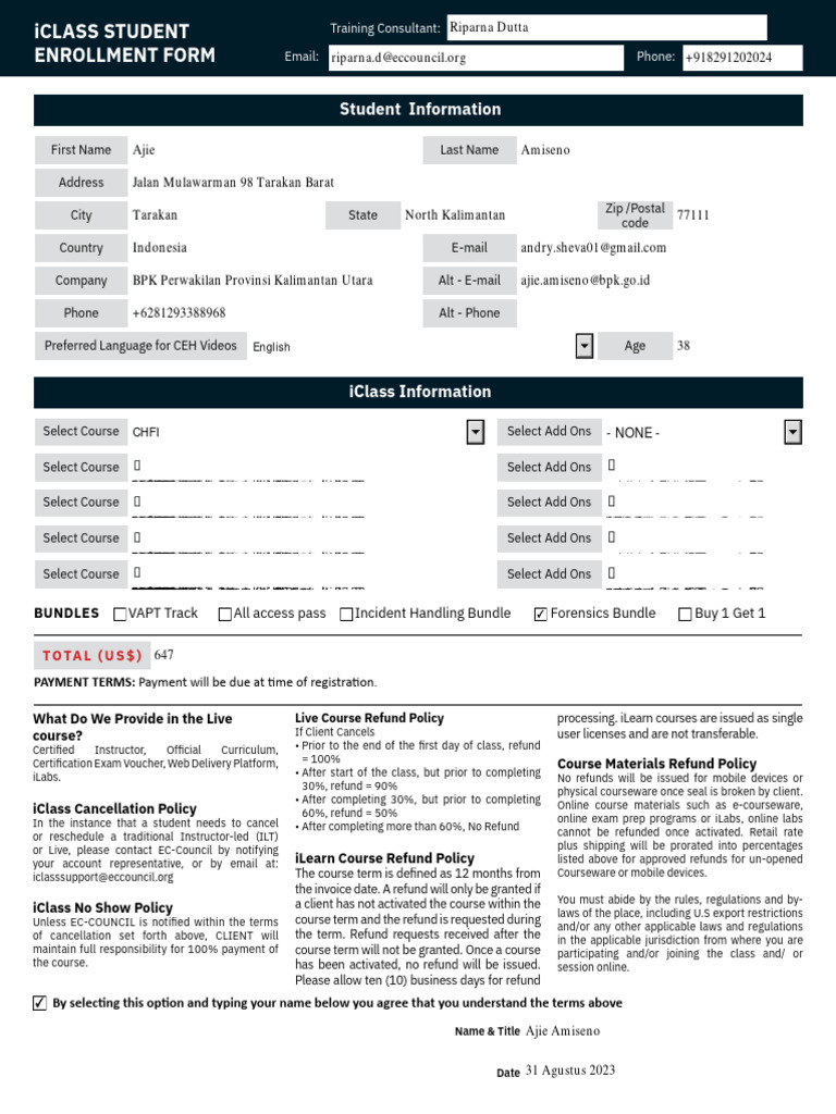 Iclass Student Enrollment Form Submit | PDF | Computing | Computer Science