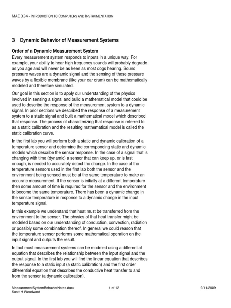 Measurement System Behavior Notes | PDF | Sensor | Low Pass Filter