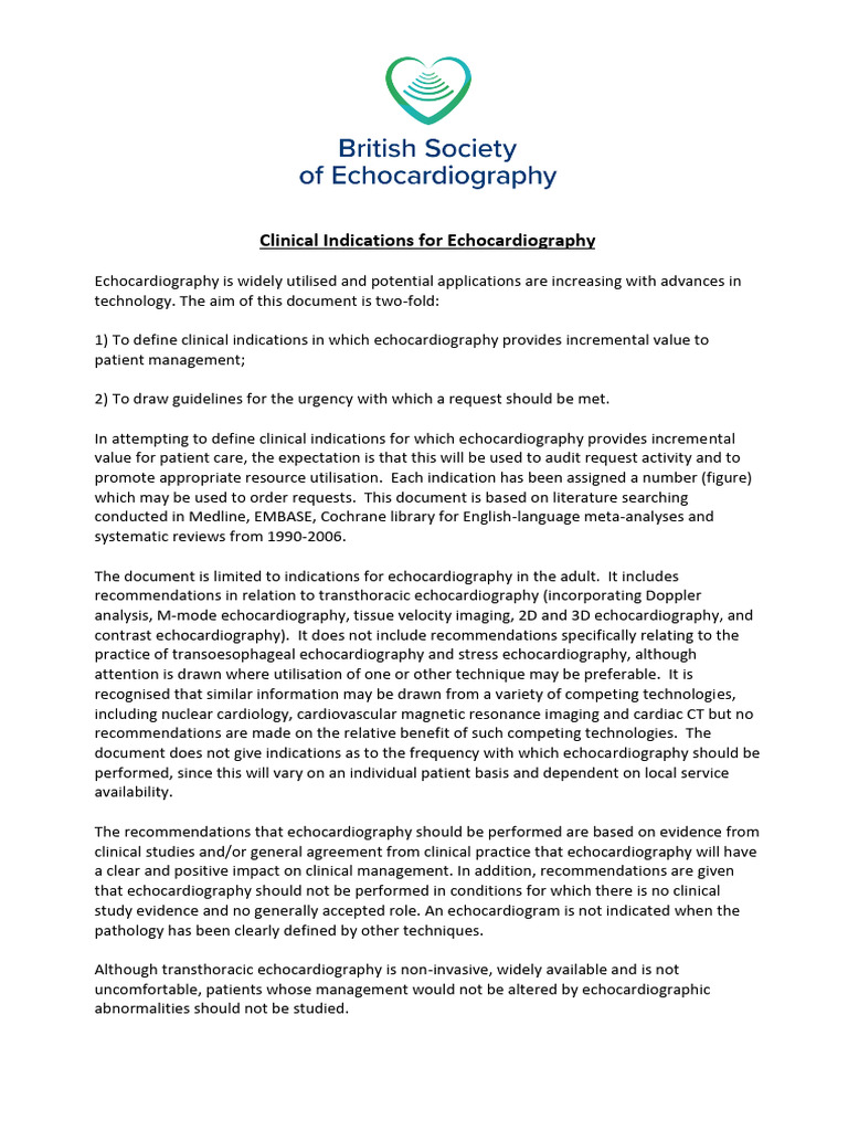 Indications For Echocardiography | PDF | Echocardiography | Myocardial ...