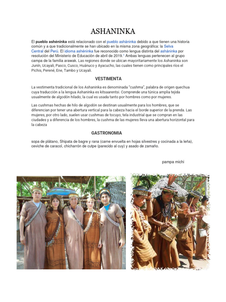 ASHANINKA | PDF | Ropa | Alimentos
