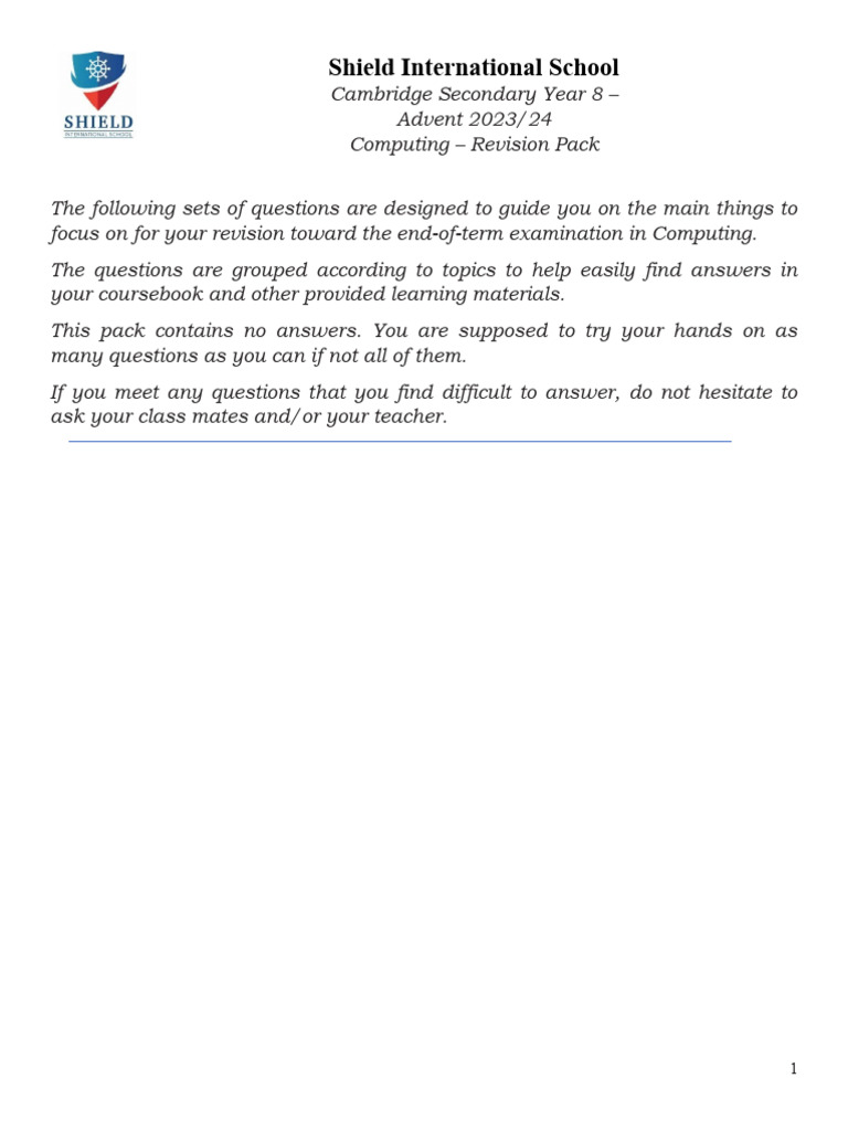 Computing Year 8 Revision Pack | PDF | Network Switch | Computer Science