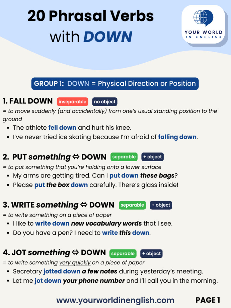 20 Phrasal Verbs With Down 0011 WACSZ | PDF | Linguistics