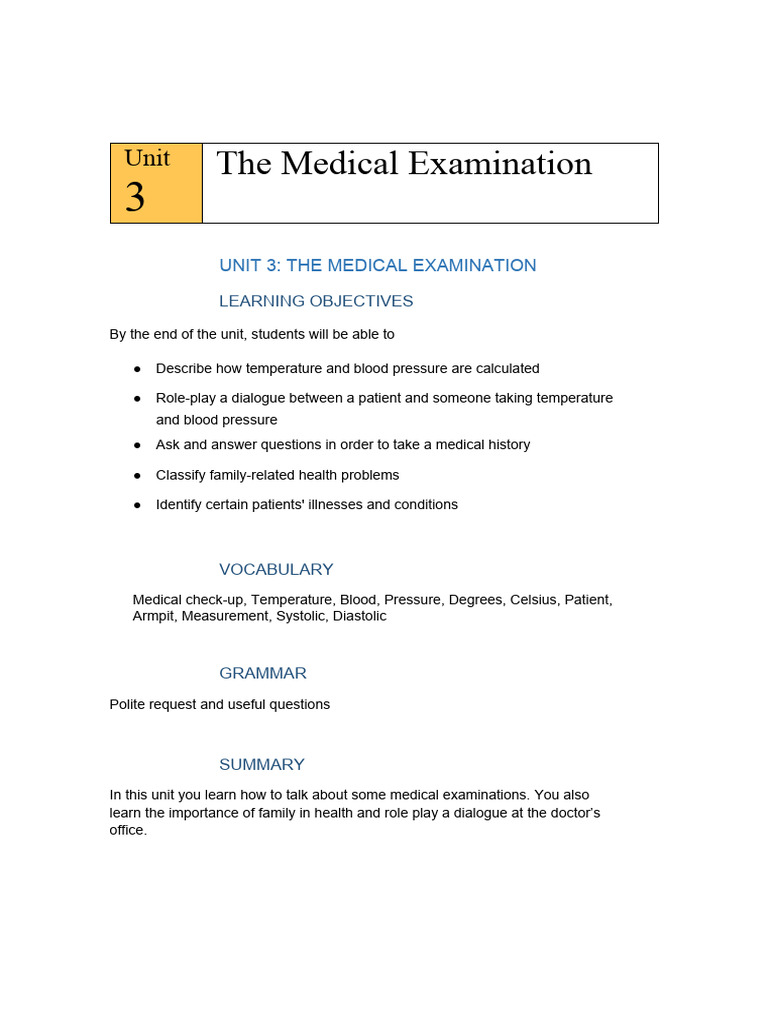 Unit 3 Student Handoutrev | PDF | Physical Examination | Genetic Disorder