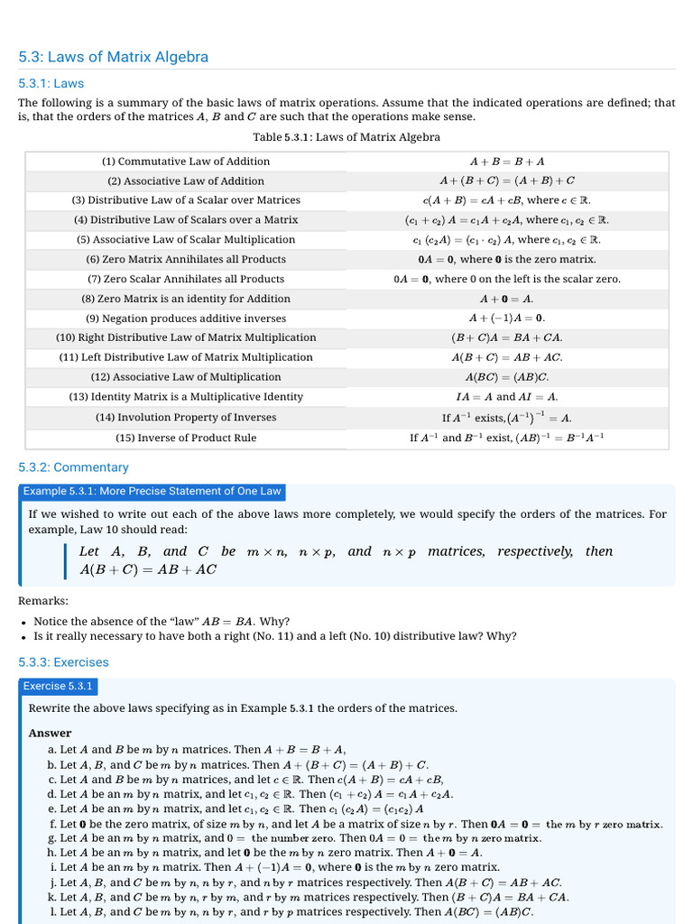 5.3LawsofMatrixAlgebra-MathematicsLibreTexts 1708554879233 | PDF | Matrix (Mathematics ...
