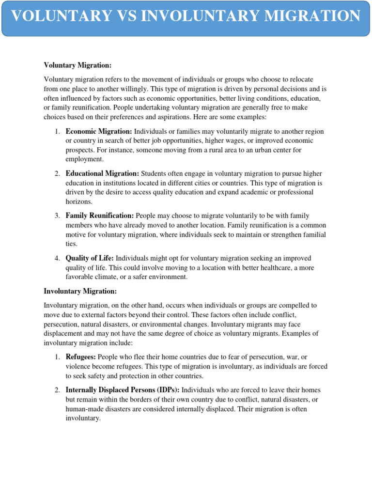 Voluntary VS Involuntary Migration | PDF | Human Migration | Refugee