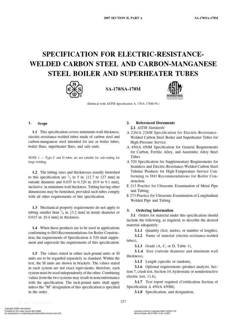Asme Section Ii A Sa-178 Sa-178m | PDF | Pipe (Fluid Conveyance) | Steel