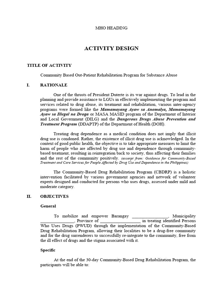 Sample CBDRP Activity Design | Download Free PDF | Substance Abuse ...