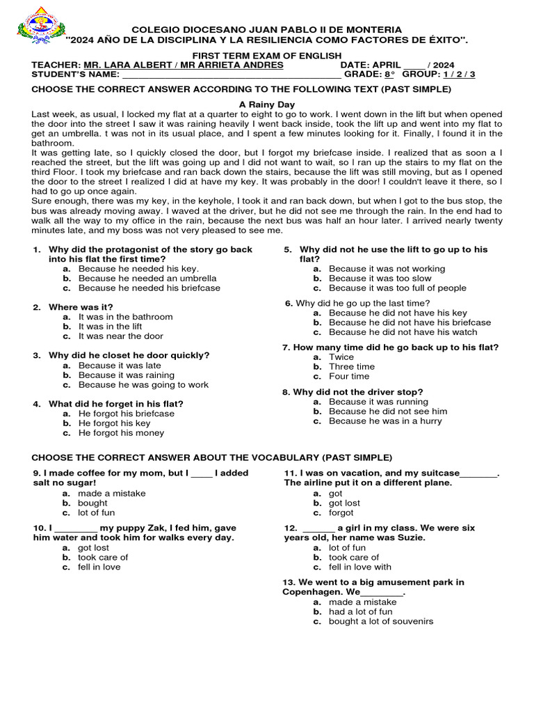 English Exam for 8th Grade Students | PDF